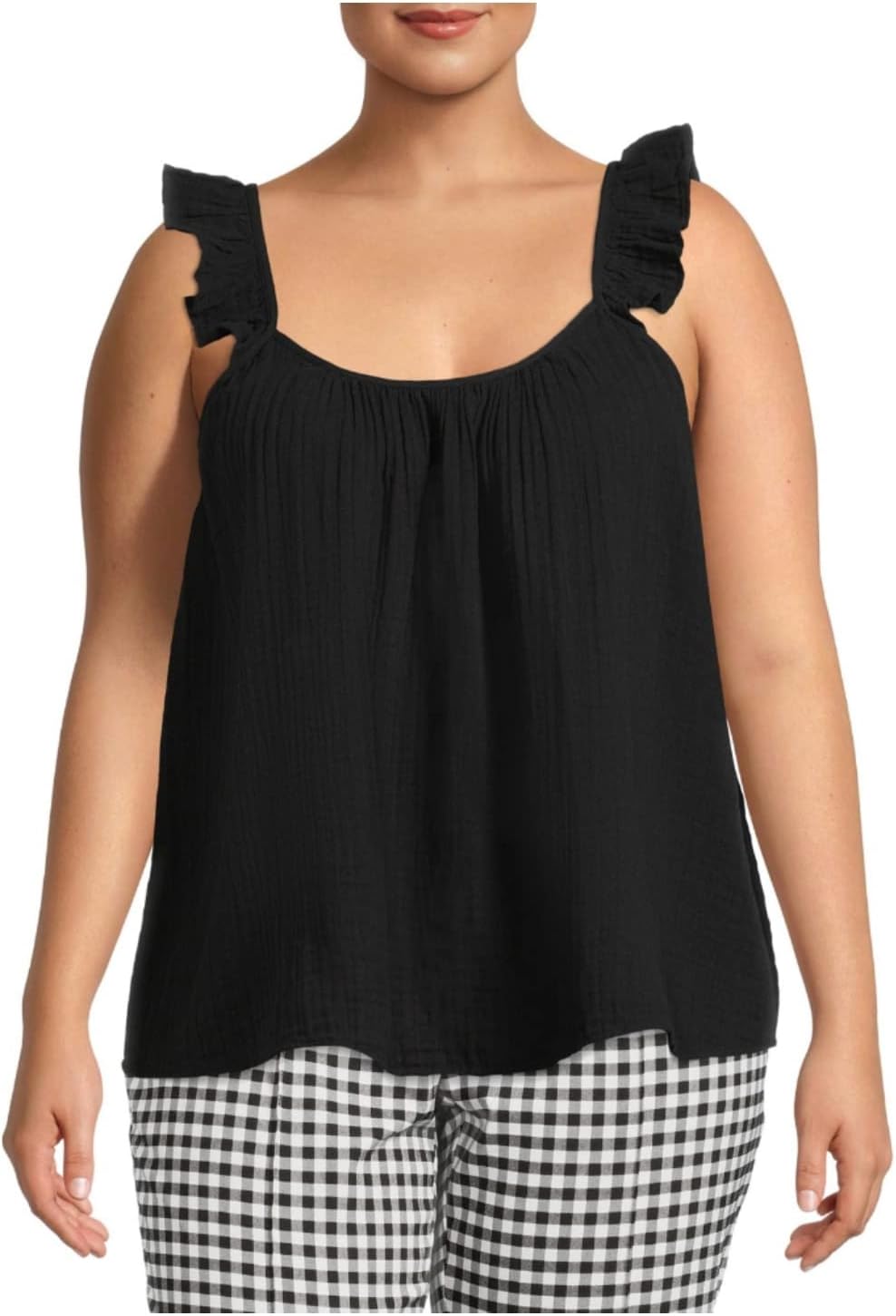 Black Soot Plus Size Ruffle Strap Tank Top - 3X at Amazon Women’s ...