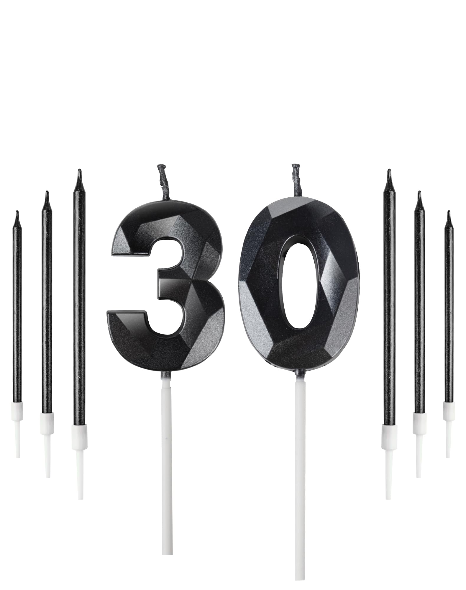 Amazon.com: Black Birthday Candles Number 30 Candle with 6pcs Long ...
