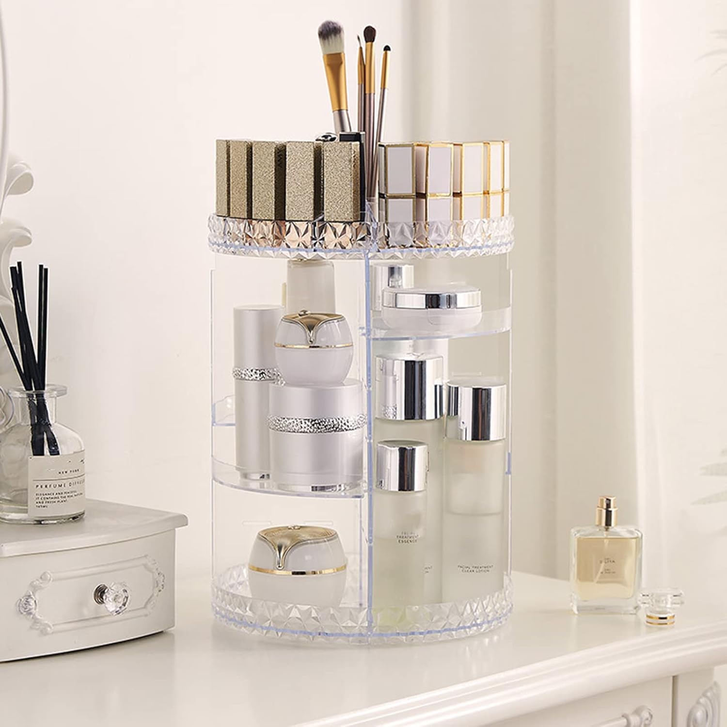 Rotating Makeup Organizer, 360° Spinning Make up Stand, 8 Layer Clear ...