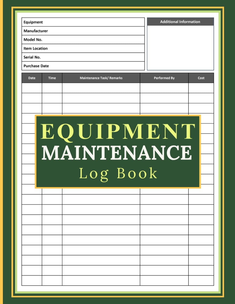 Equipment Maintenance Log Book: Repairs and Maintenance Record Log Book ...