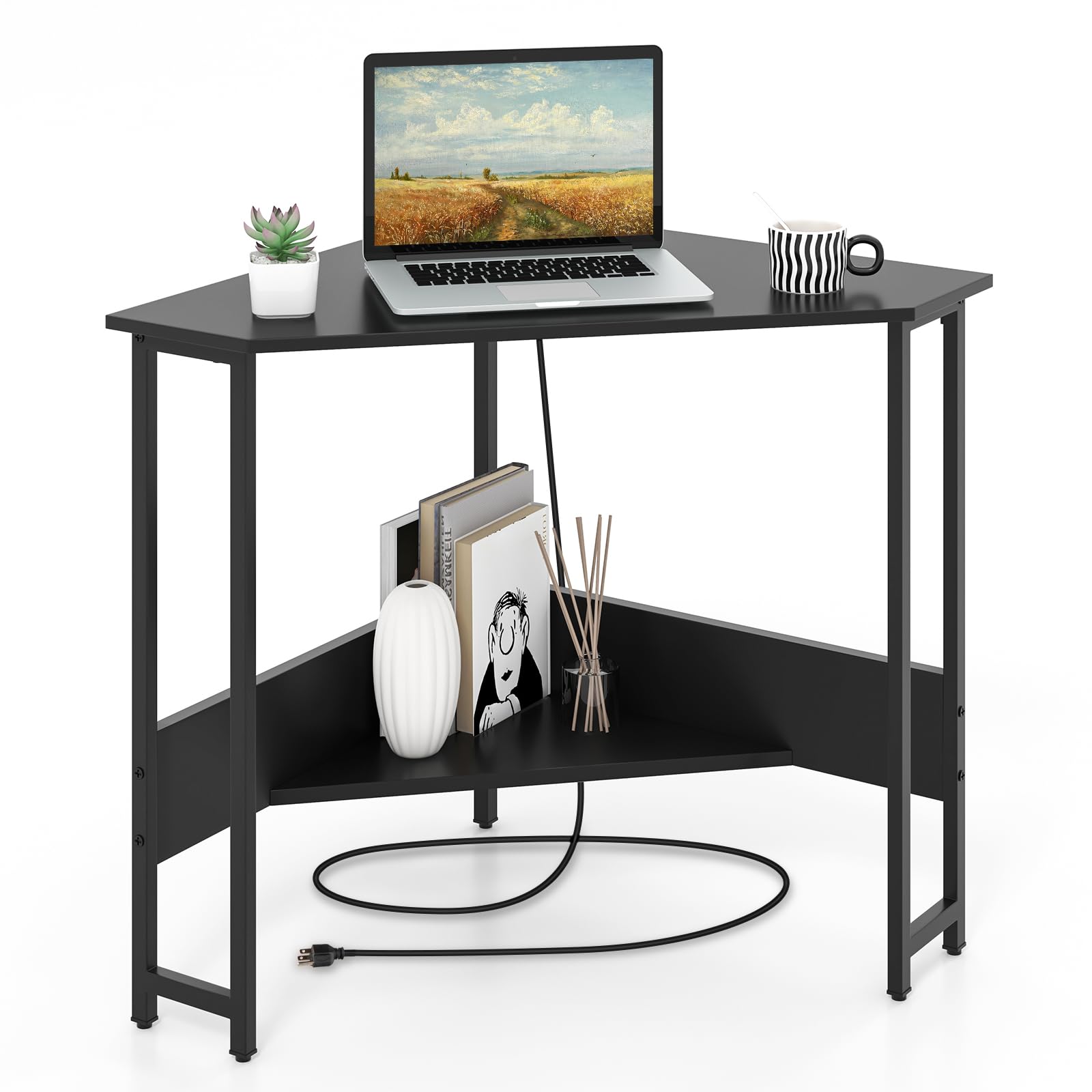 Amazon.com: IFANNY Black Corner Desk, Corner Computer Desk with Power ...