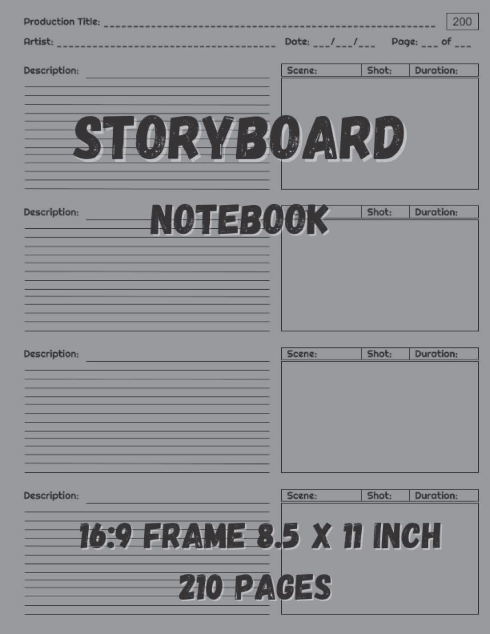 Storyboard Notebook 16 9 Frame Panels Blank Storybook Sketchbook ...