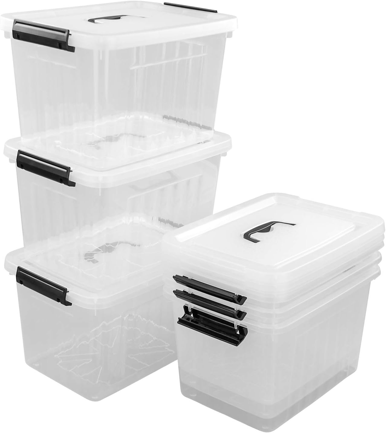 Jandson 6L Clear Box with Lid, Plastic Storage Boxes with Black Handle ...