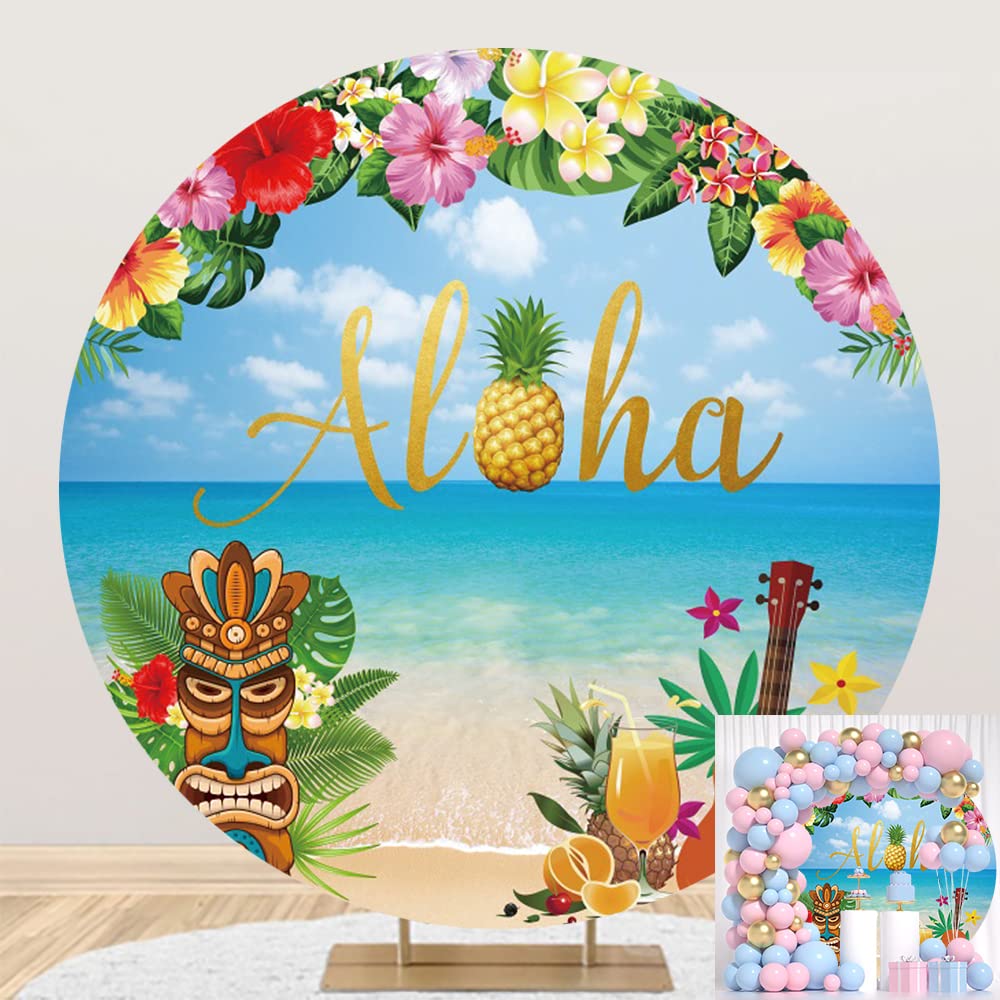 Amazon.com : 3x3ft Polyester Aloha Beach Round Backdrop Cover Tropical ...
