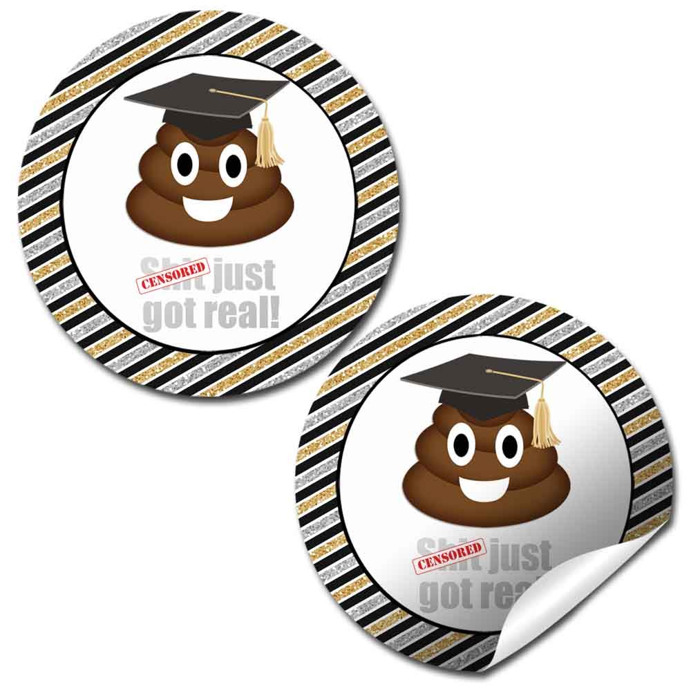 %# Just Got Real Poop Emoji Graduation Party Thank You Sticker Labels ...