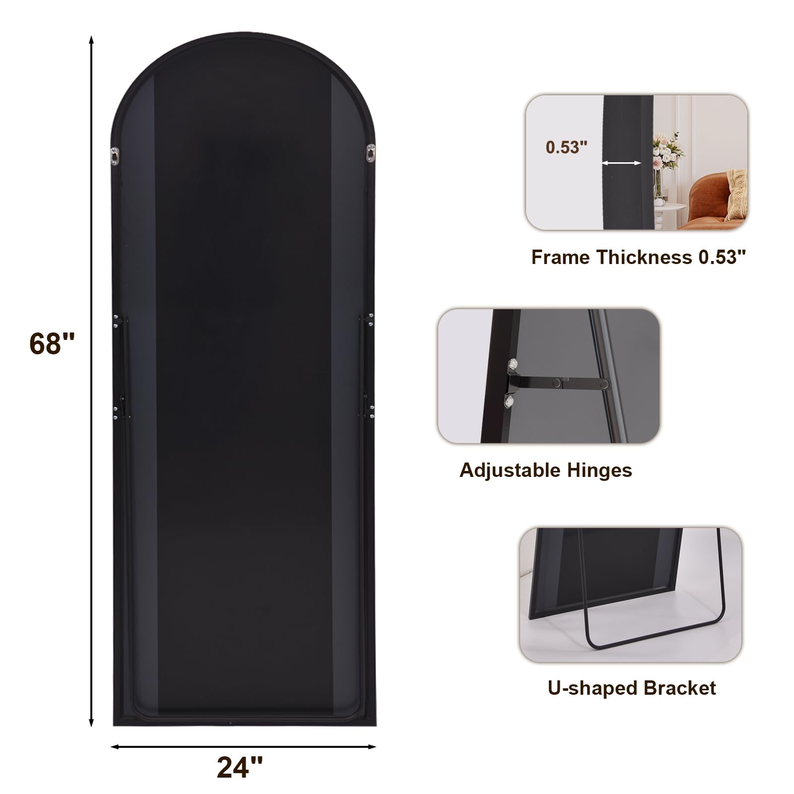 Snapklik.com : Arch Floor & Full Length Mirrors - 68" X 24" Body Length Mirror Big Mirror For ...