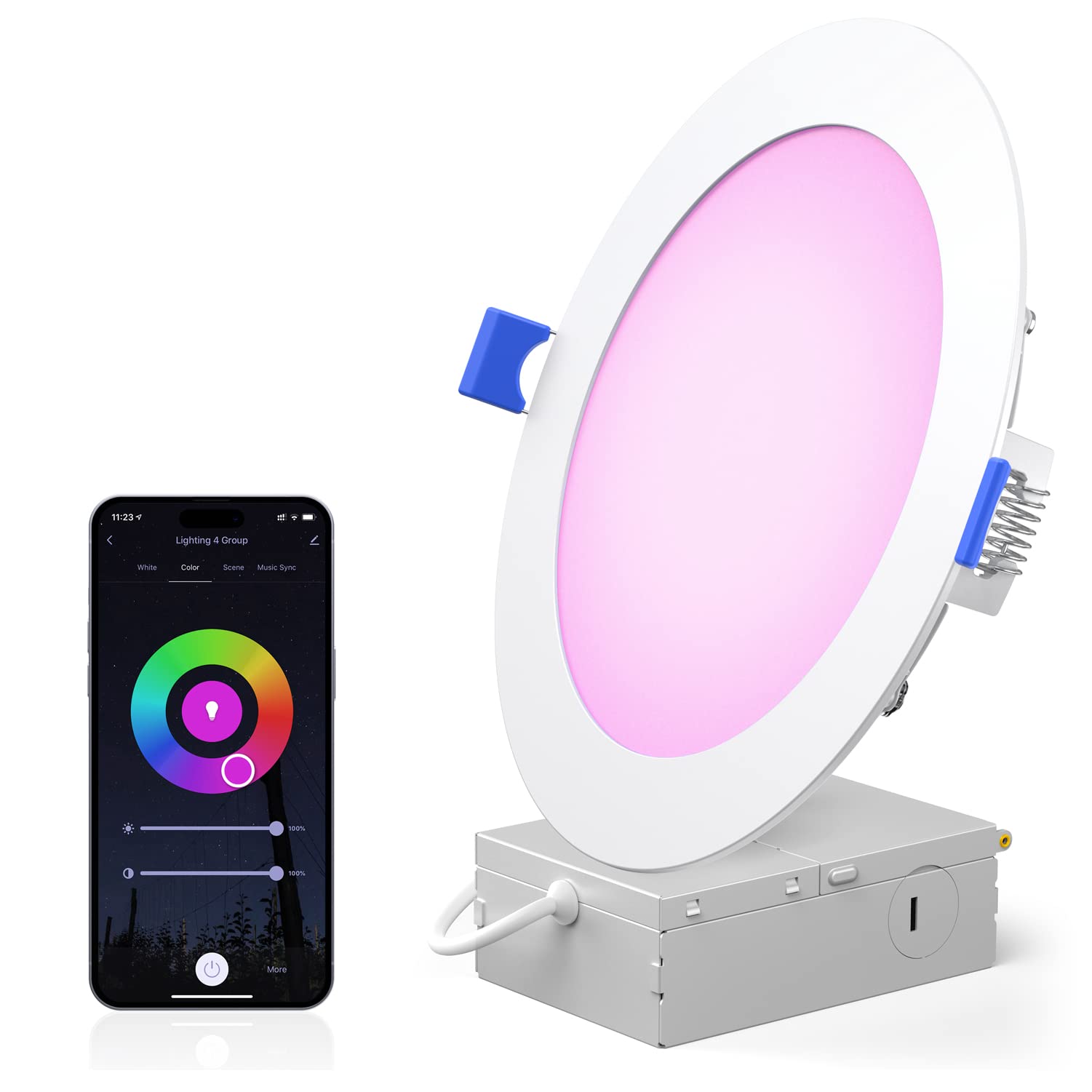 Snapklik.com : Smart Recessed Lighting 4 Inch - 1 Pack Wi-Fi RGB Color ...