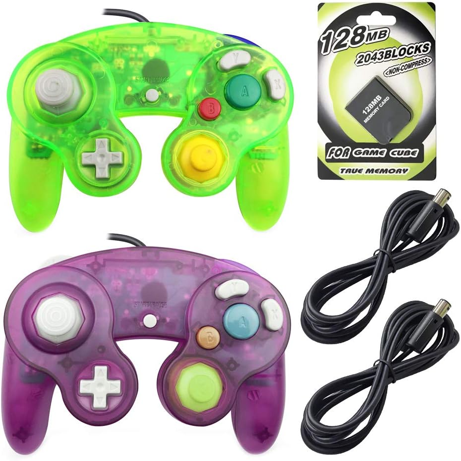 AreMe 2 Packs Game Cube Controllers with 2 Extension Cables and 128mb ...