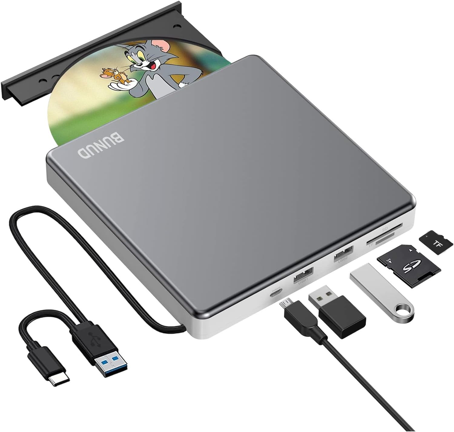 External CD/DVD Drive for Laptop, USB C DVD/CD Burner Reader with 2 USB ...