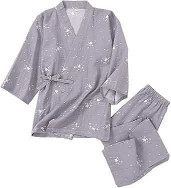 thefancypumpkin Men's Japanese Style Robes Cotton Kimono Pajamas Suit Dressing Gown Set ...