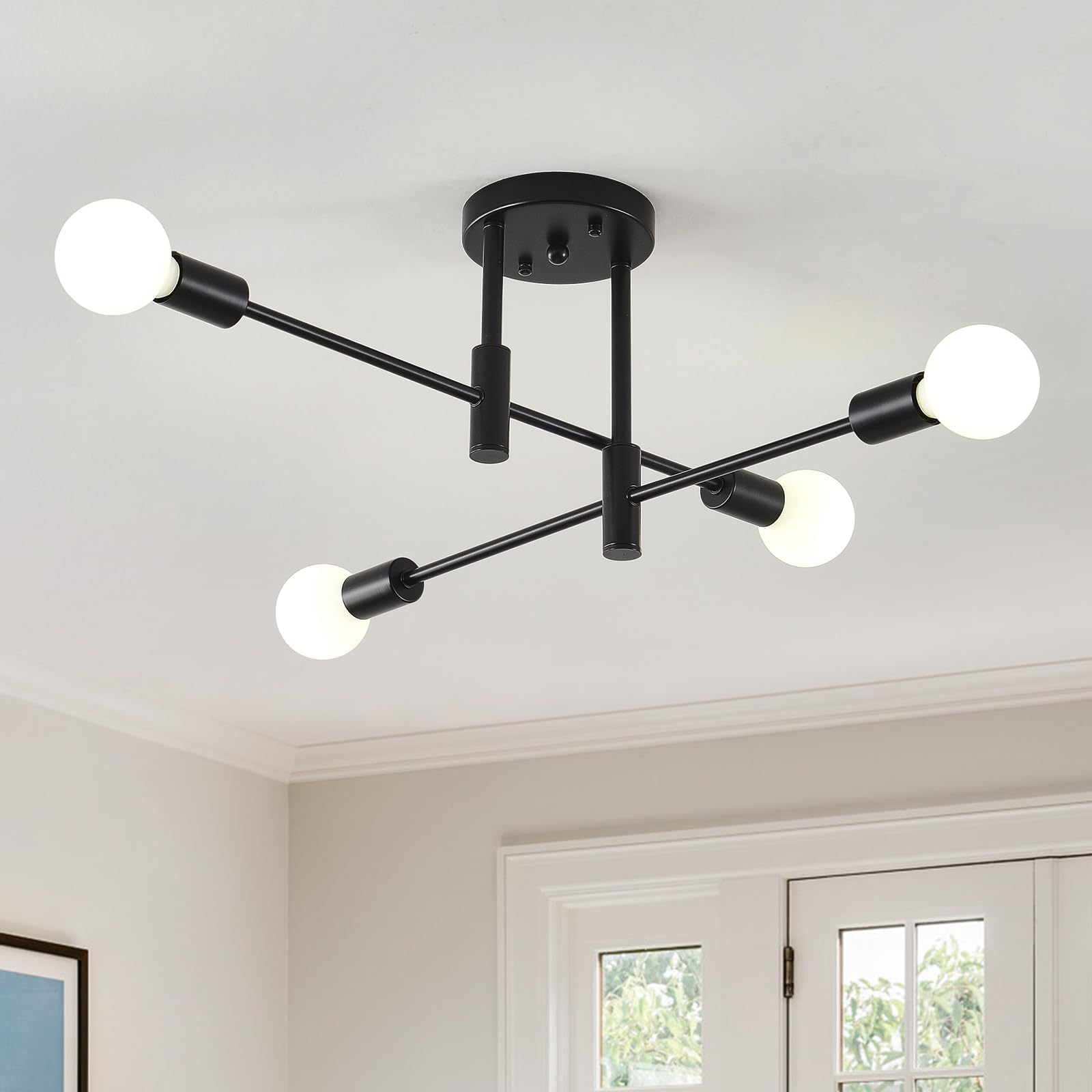 NILSE Modern Sputnik Chandelier, 4-Light Industrial Semi Flush Mount ...