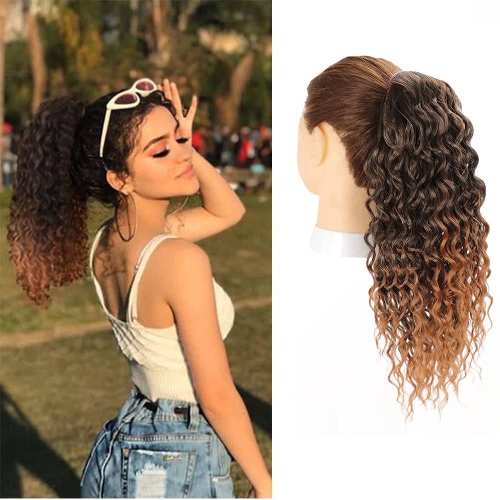Amazon.com : AIKAUR 16 Inch Curly Ponytail Extensions Deep Wave ...