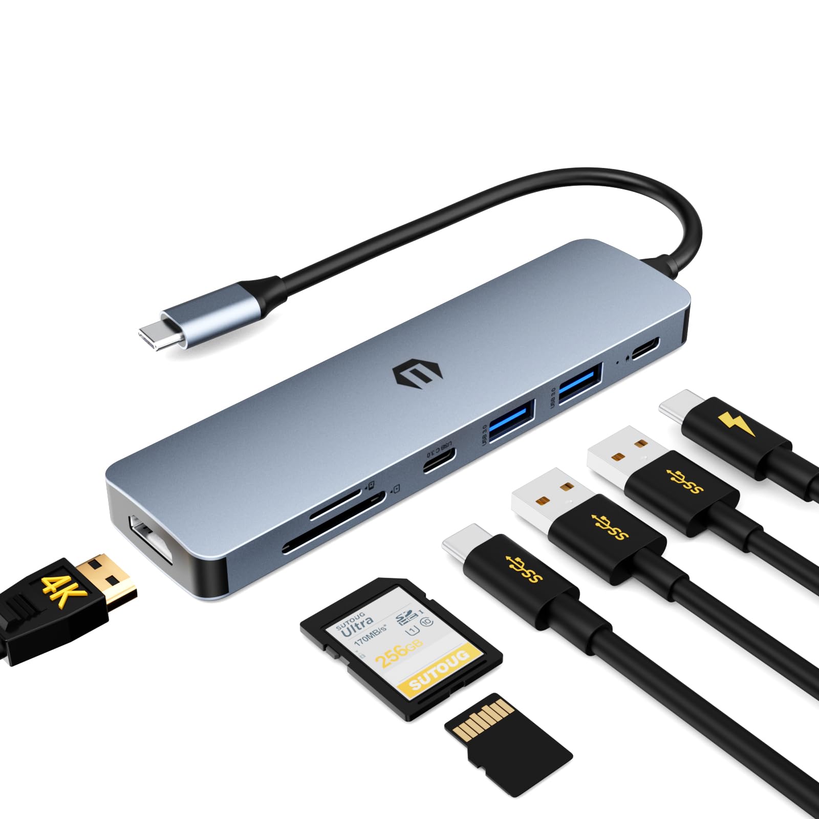 Snapklik.com : USB C Hub, 7 Port Aluminum USB C Hub, Connect Dual ...