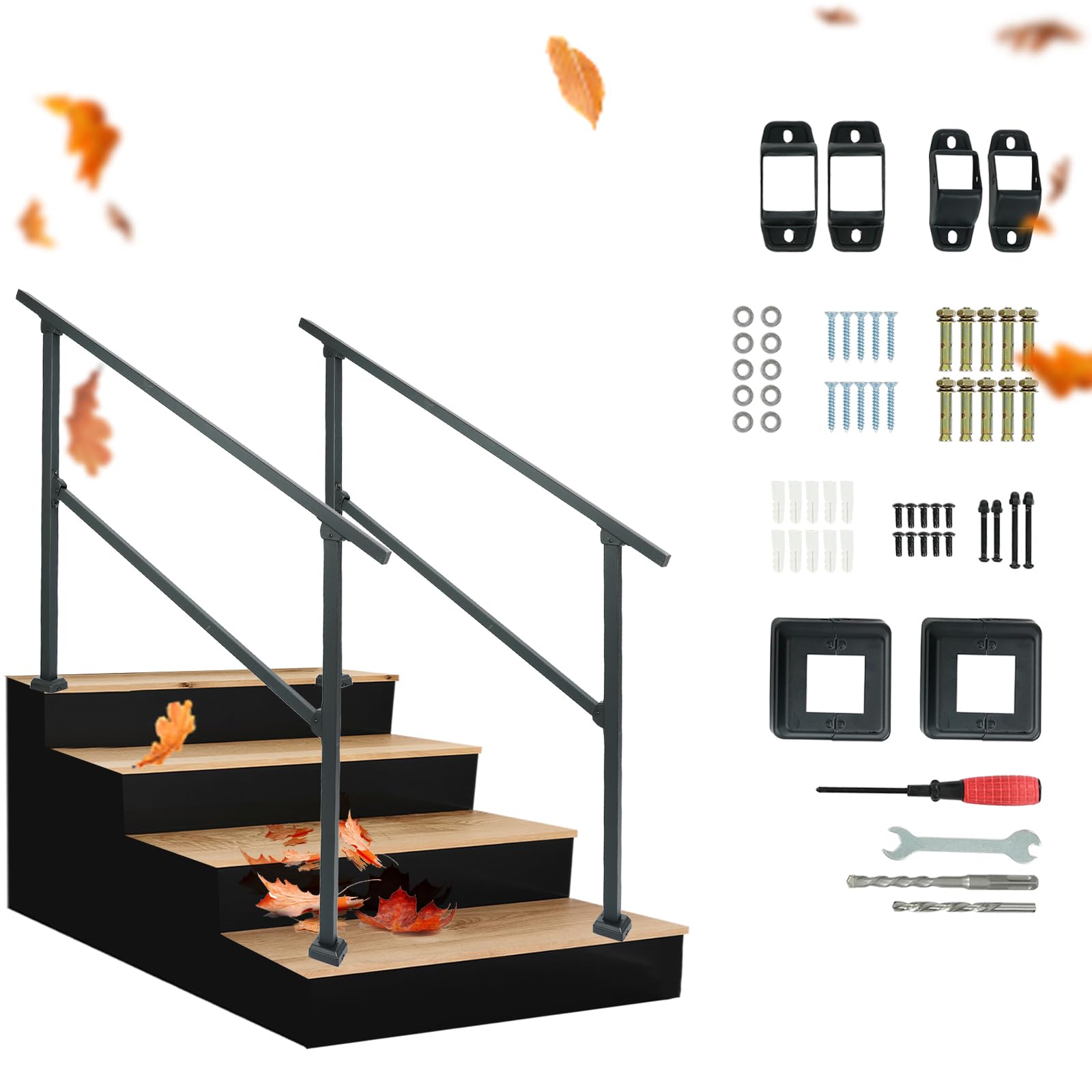 FarLargo 2PCS 4 Steps Handrails Deck Handrails Stair Railing Indoor ...