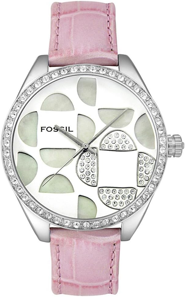 Fossil Ladies Pink Croc Leather Strap Watch with Mother of Pearl Dial ...