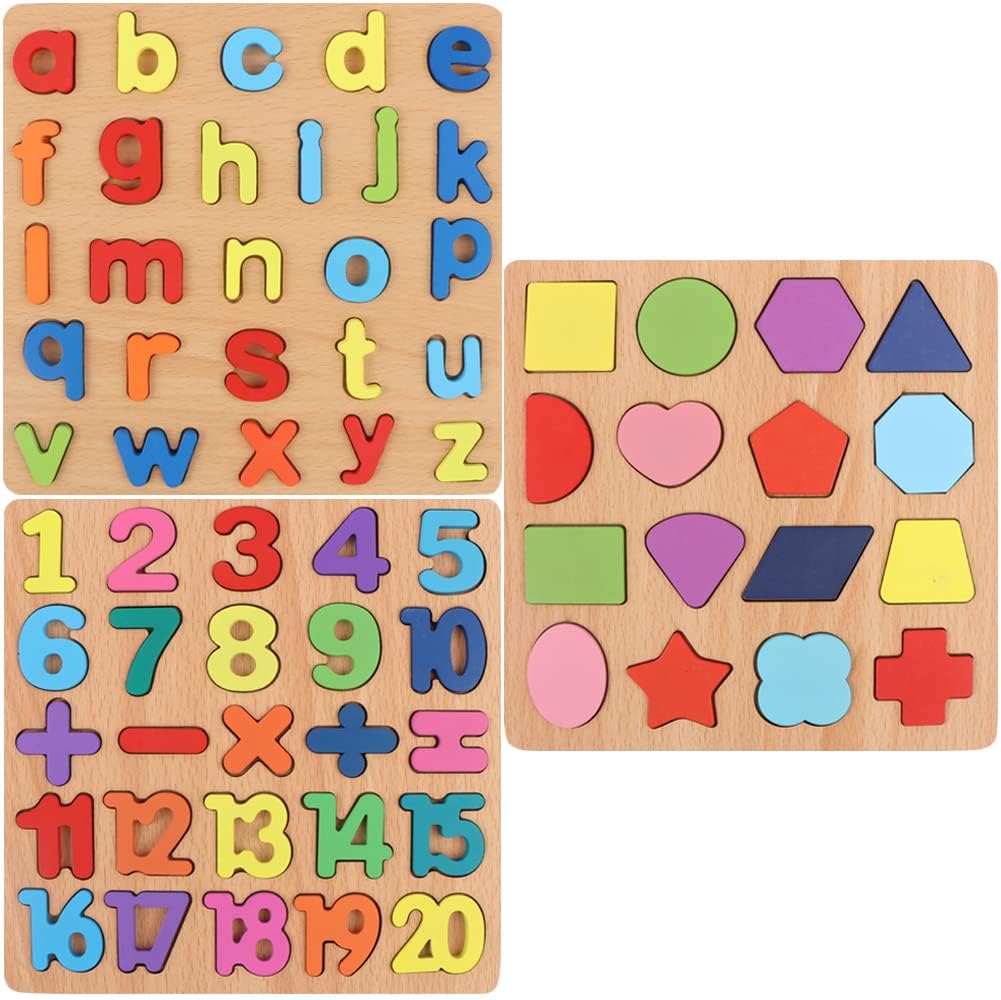 Amazon.com: Puzzles for Toddlers, 3 Pack Wooden ABC Alphabet Number ...