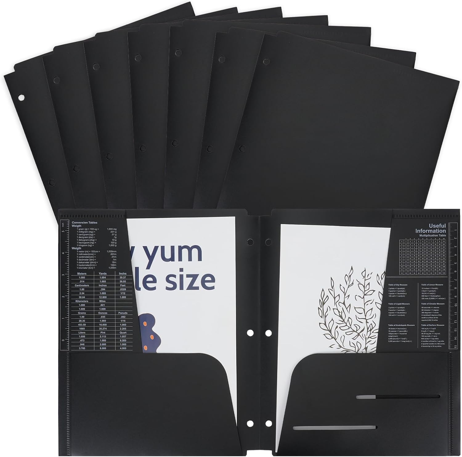 Amazon.com : EOOUT Black Plastic 3 Hole Punch Pocket Folders, 8 Pack ...