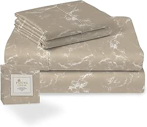 Pizuna Pure Combed Cotton Queen Size Bed Sheet Set Marble Taupe, 400 ...