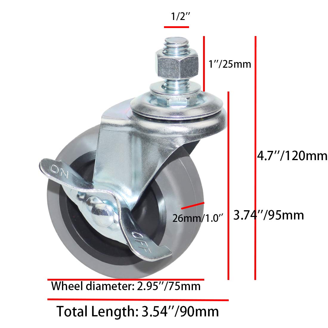 Snapklik.com : Caster Wheels, Heavy Duty Casters Threaded Stem Casters ...