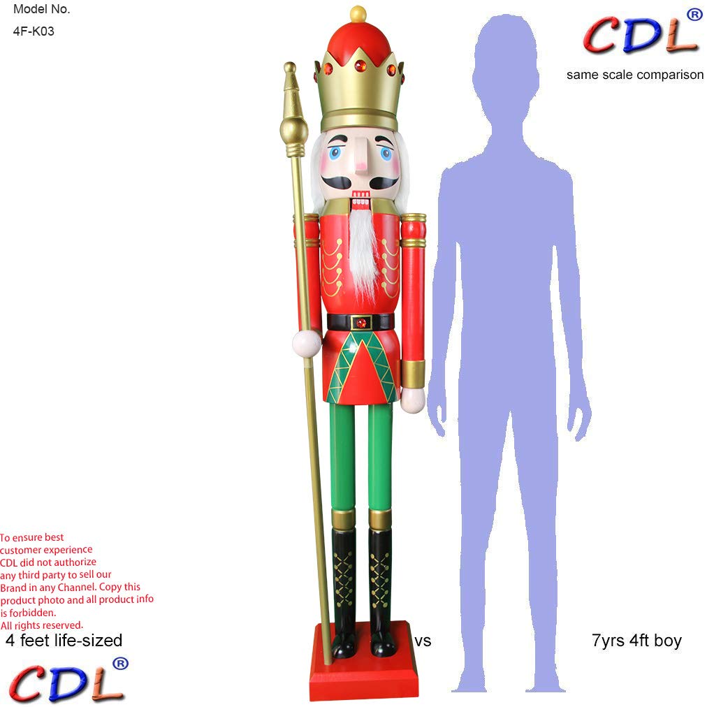 CDL 48" 4ft Tall Life-Size Large/Giant red Christmas Wooden Nutcracker ...