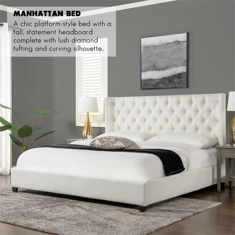 Jennifer Taylor Home Manhattan Shelter Platform Bed Frame, Antique White Polyester, King