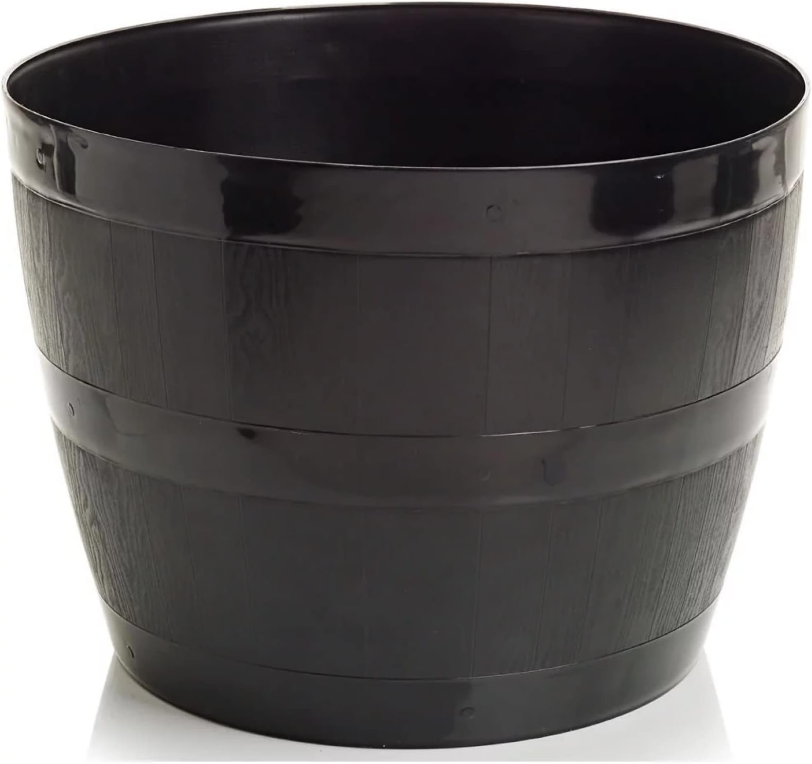GARDEN HALF BARREL PLANTER BLACK PLASTIC 50CM DIAMETER - X 2 PLANTERS ...