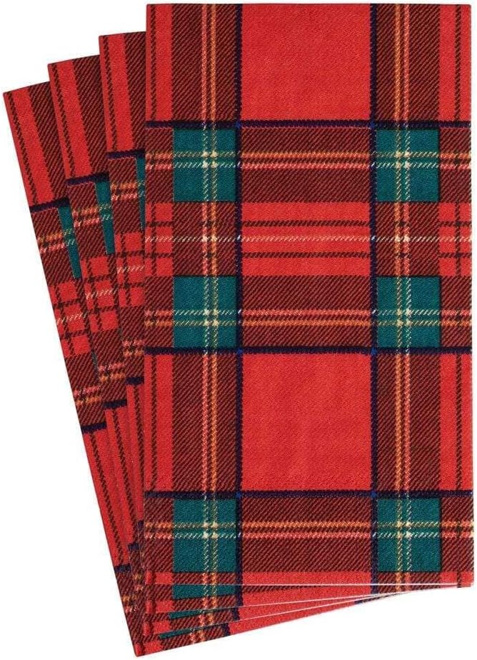 Amazon.com: 100 Christmas Plaid Guest Napkins Disposable Paper Red and ...