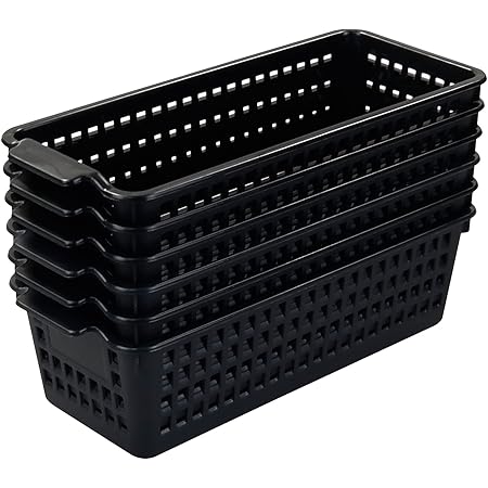 Amazon.com - Idomy 6-Pack Slim Plastic Storage Trays Baskets, Black ...