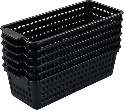 Amazon.com: Easymanie 6 Pack Slim Plastic Storage Basket, Small Desktop ...