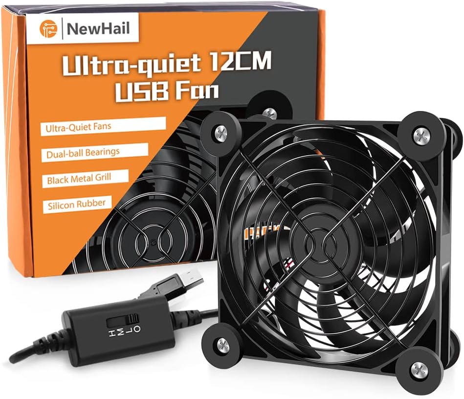 NewHail 1Pack Quiet 120mm Small USB Fan Dual-Ball Bearings, USB Fan 5V ...