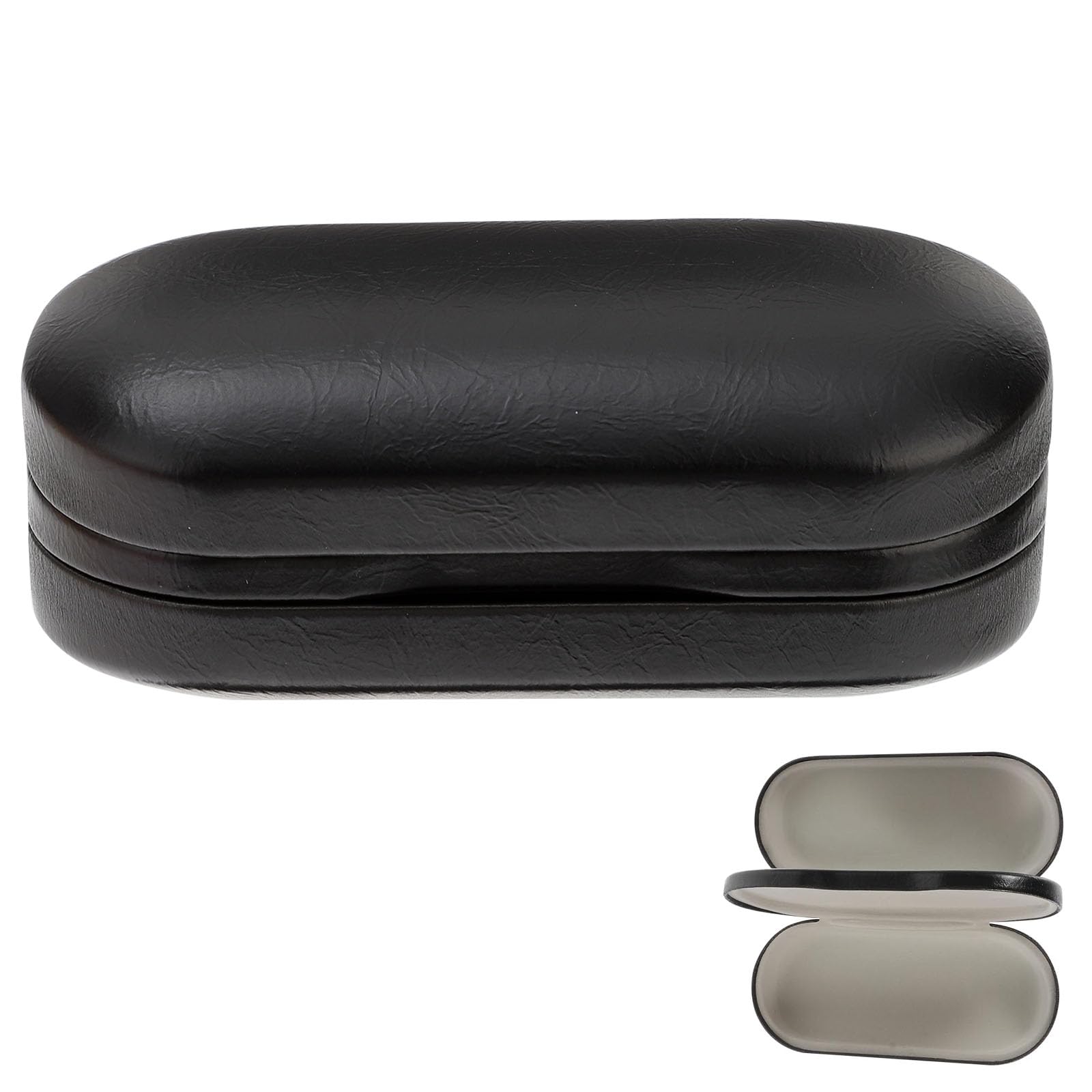 Eyeglass Case, Double Glasses Case Black Leather Eyeglass Box Contact ...