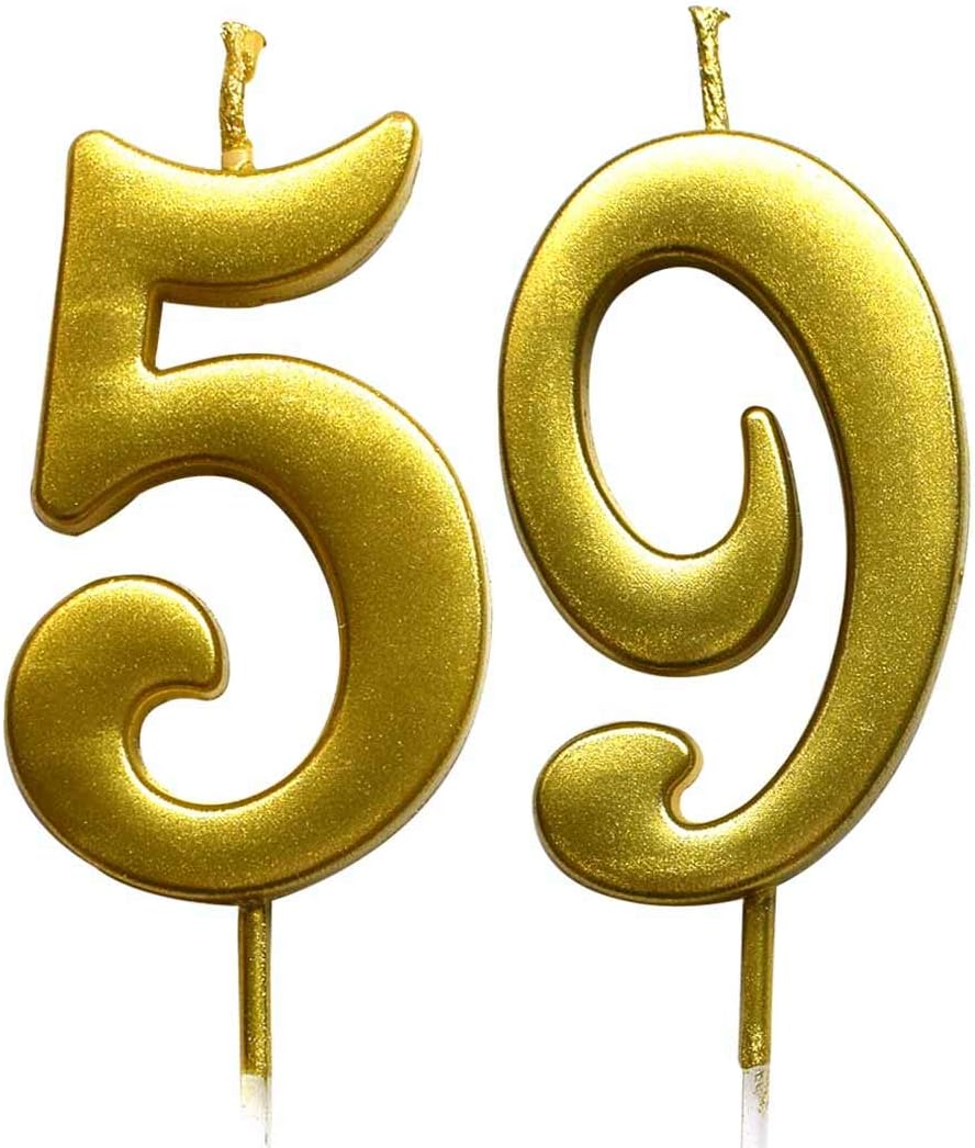 MAGJUCHE Gold 59th Birthday Numeral Candle, Number 59 Cake Topper ...