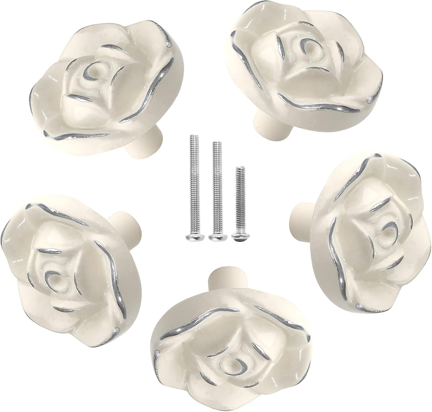 Uenhoy 5 Pcs Vintage Rose Drawer Knobs - Antique Rose Flower Cabinet ...