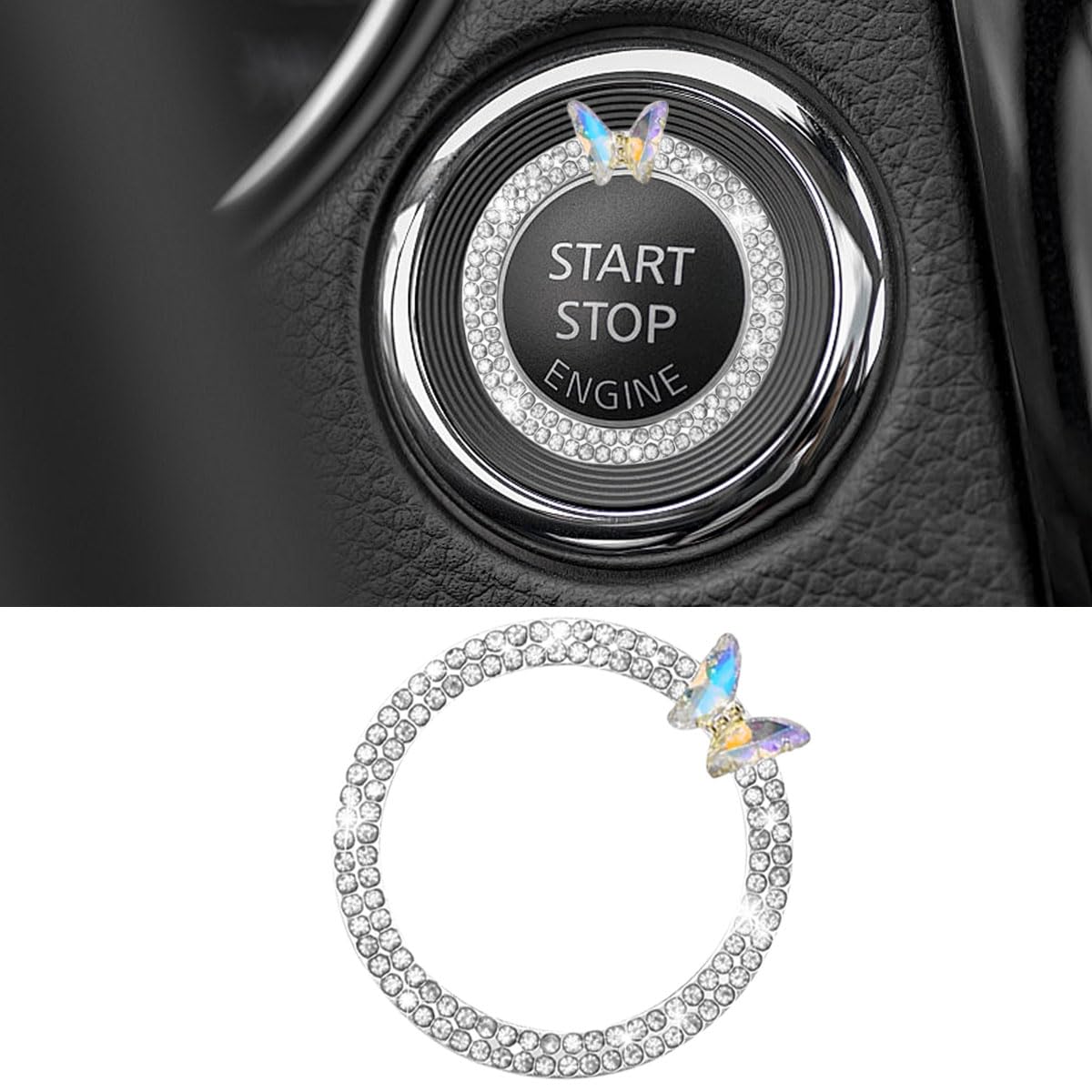 Amazon.com: Car Butterfly Bling Ring Emblem, Car Buttons and Knobs Ring ...