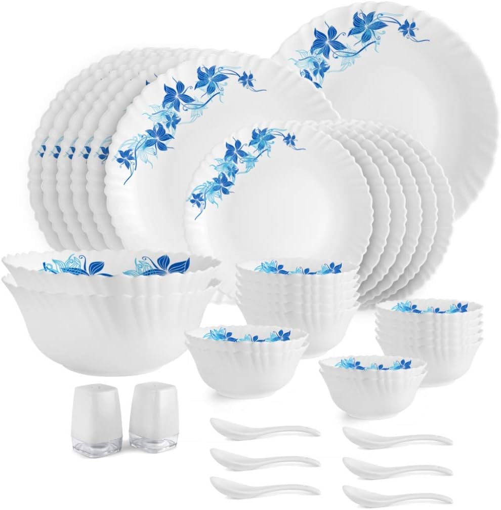 Cello Opalware Dazzle Series Blue Swirl Dinner Set, 35 Pcs | Opal Glass ...