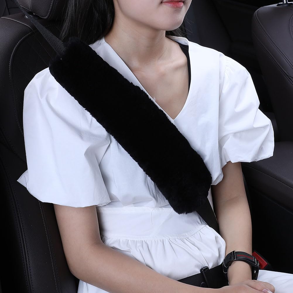 Amazon.com: OGLAND 13.4inch Big Plush Wool Sheepskin Seat Belt Covers ...