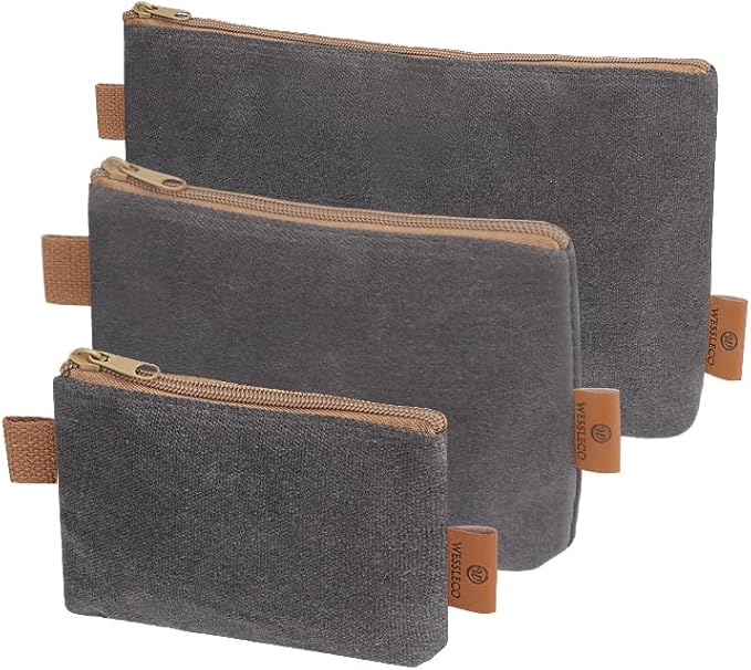 3 Pack Tool Pouch with Zipper, 16OZ Waxed Canvas Utility Tool Pouch ...