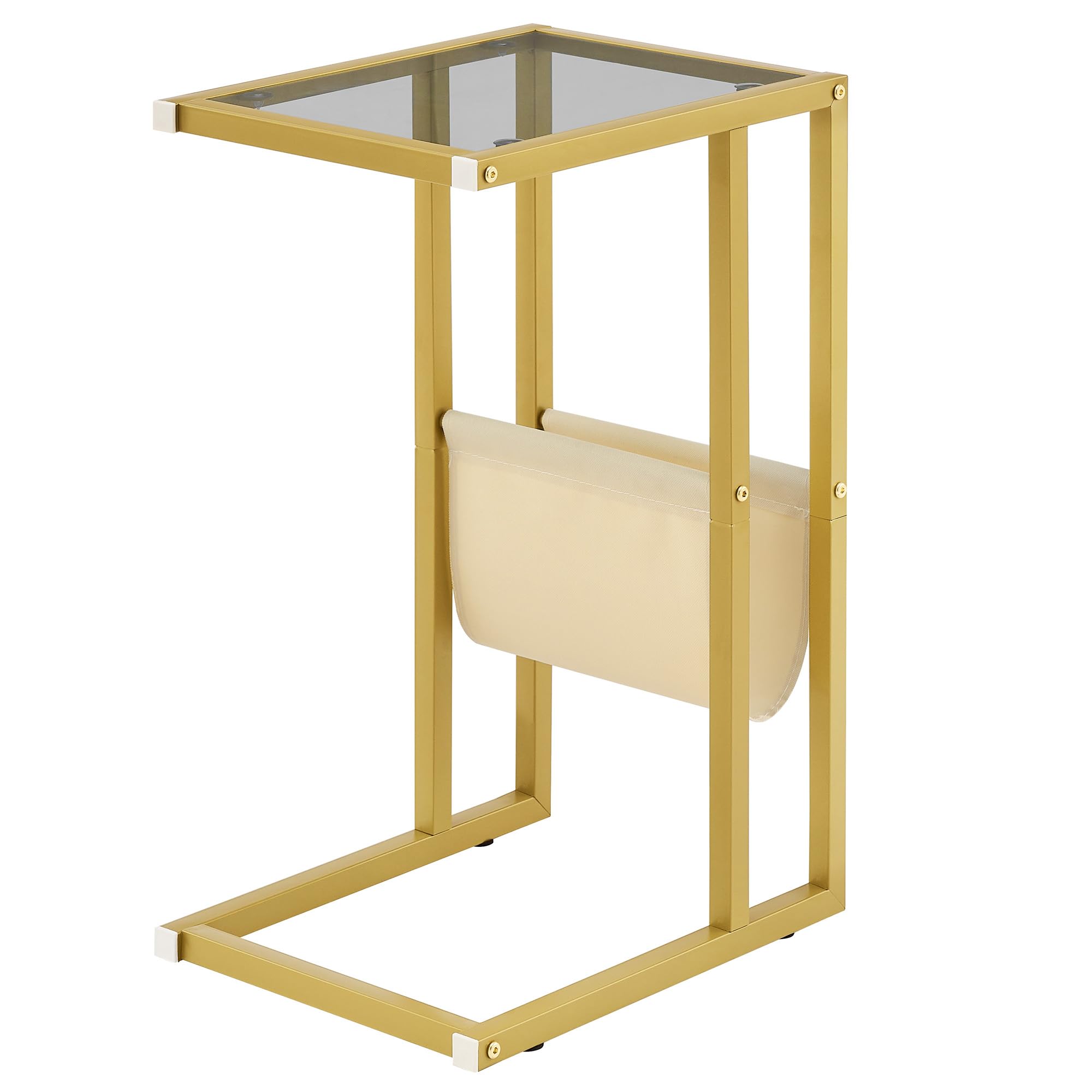 Snapklik.com : Gewudraw Gold C Shaped Glass End Table, Narrow Sofa Side ...