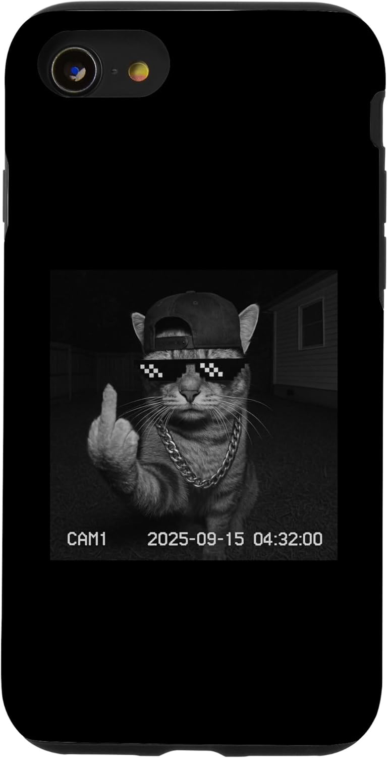 Funny Cat Flipping Off Middle Finger on Security Camera Coque pour iPhone SE (2020) / 7/8 ...