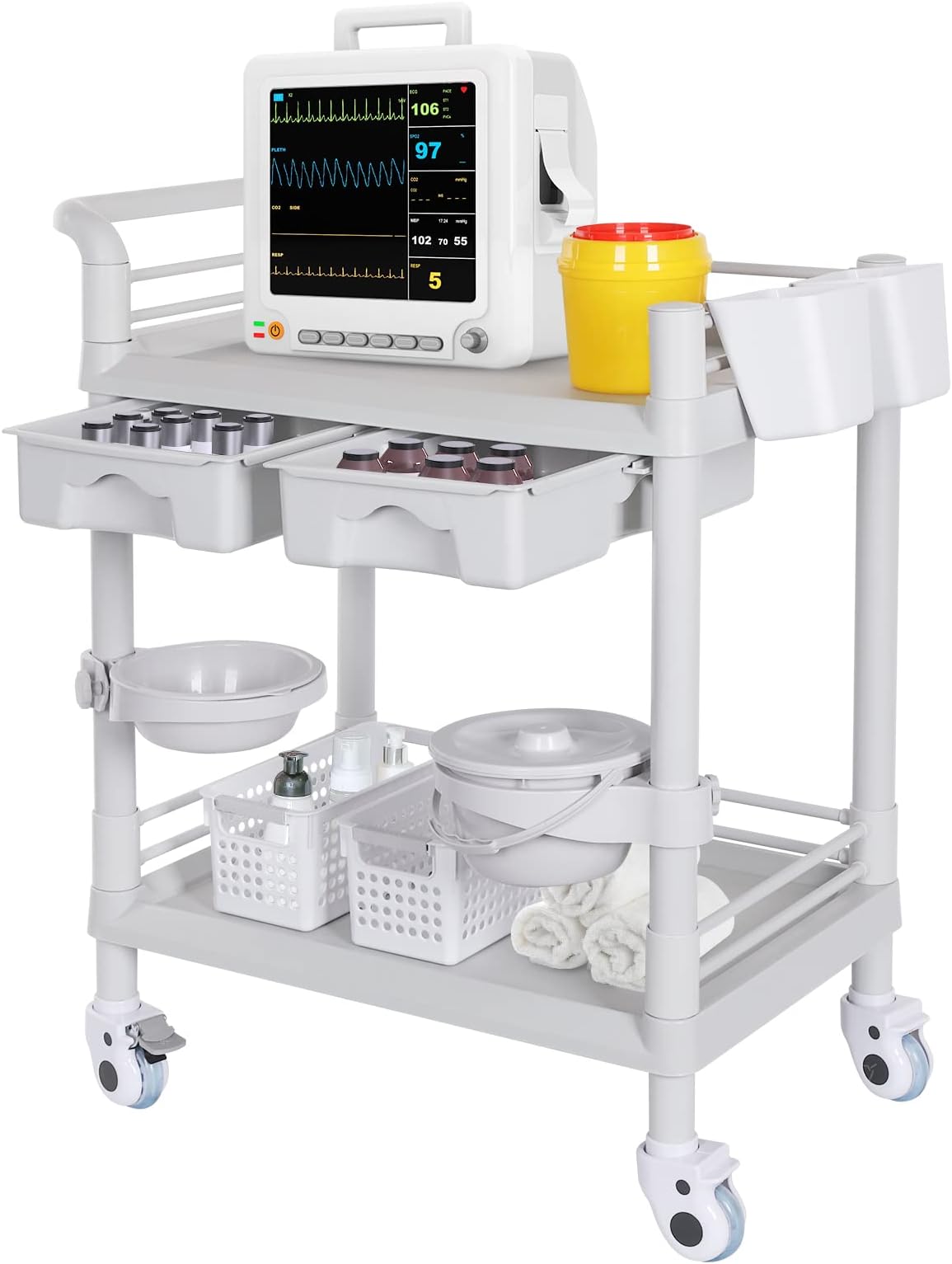 Amazon.com: Medical Carts with Wheels 2 Tier Mobile Esthetician Cart ...