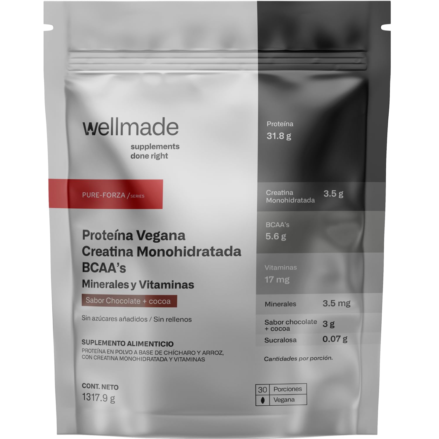 WELLMADE Pure-Forza Proteina Vegana con Creatina Monohidratada y BCAAs ...