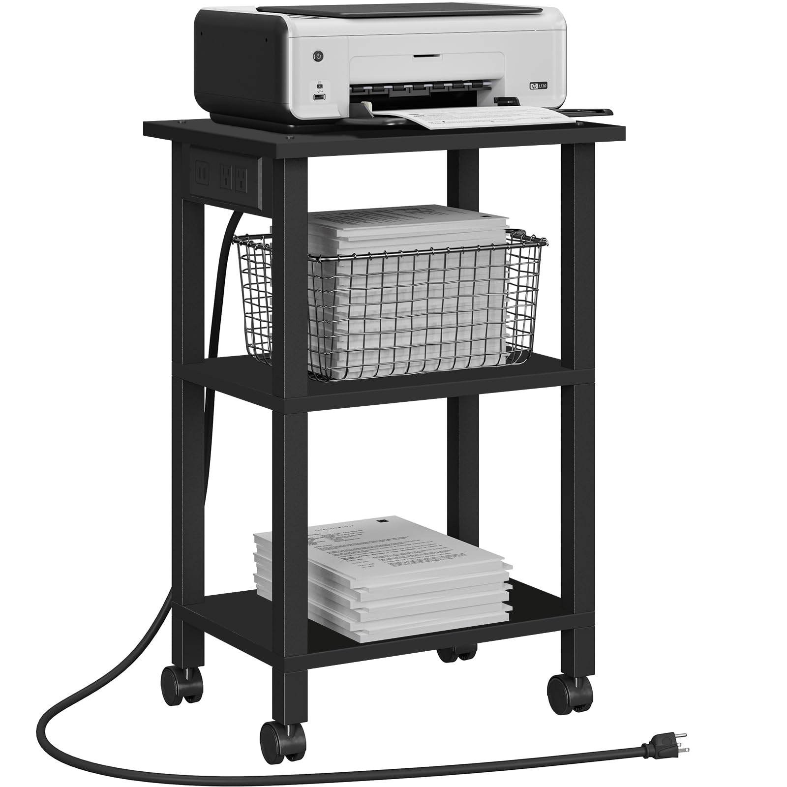TUTOTAK 3 Tier Printer Stand, Rolling Printer Cart with Power Outlets ...