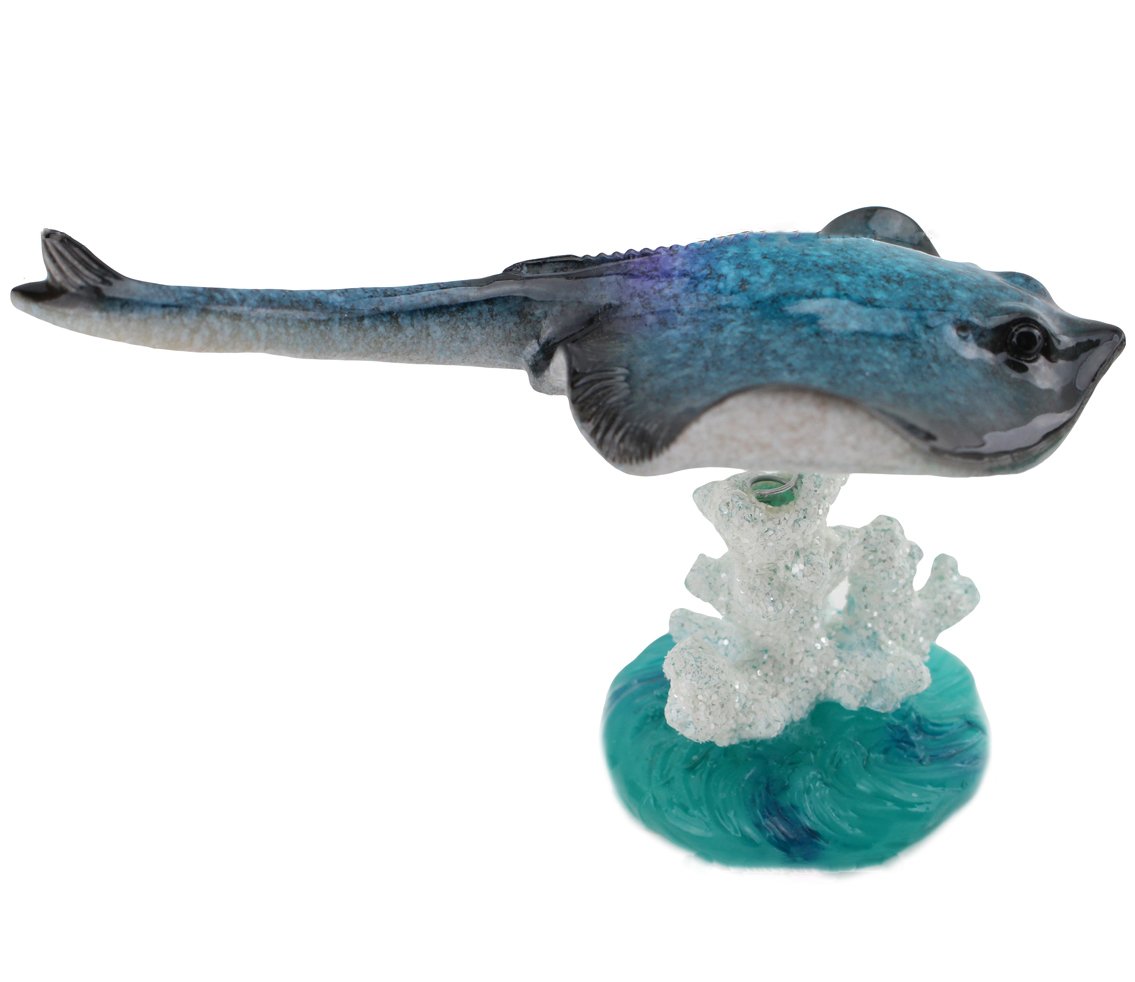 Swimming Sea Creatures On Glazed White Blue Coral Base Statue ...