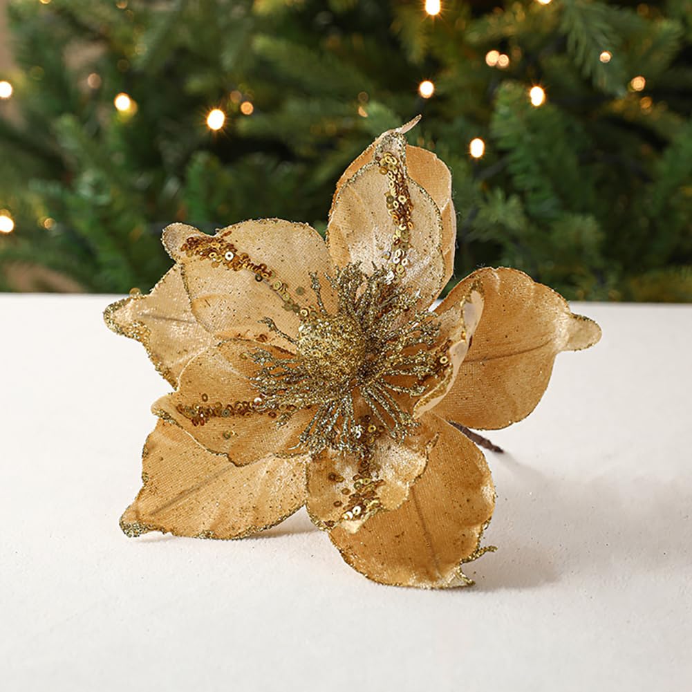 Amazon.com: vctops 6 Pcs Poinsettia Artificial Flowers Christmas Tree ...