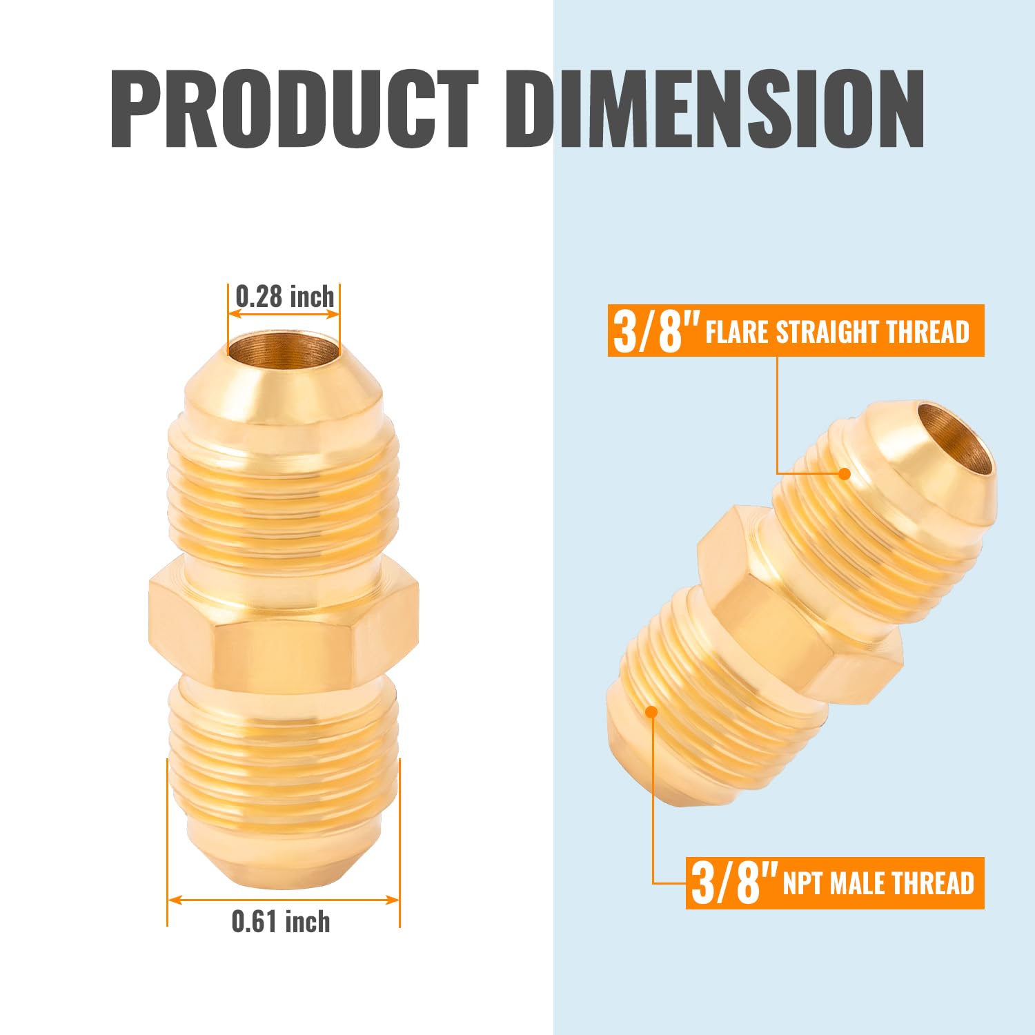 Snapklik.com : SUNGATOR 3/8 Inch Flare Union Tube Fittings, Brass 3/8 ...