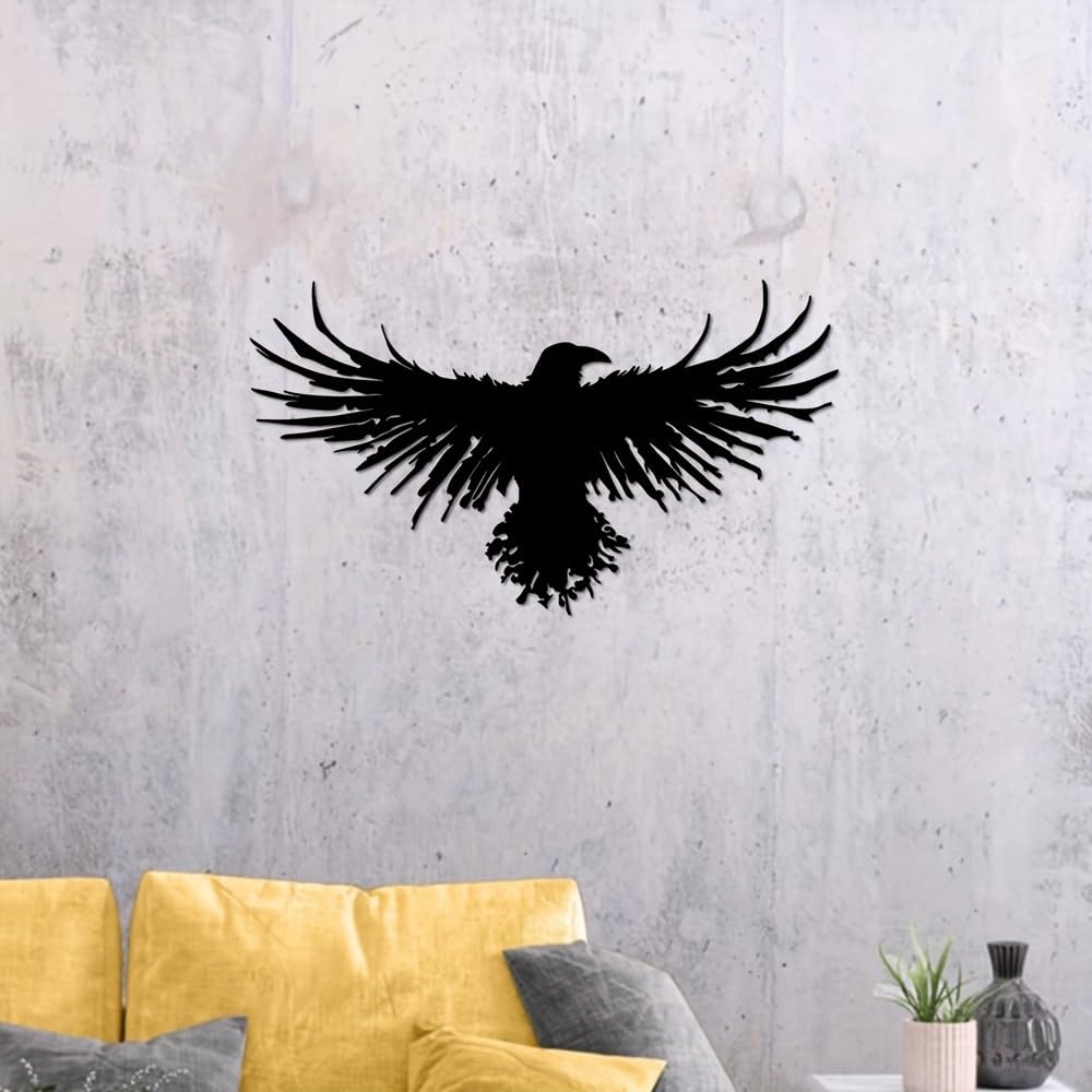 Garden Raven Decoration Black Metal Raven Wall Art - Iron Silhouette ...
