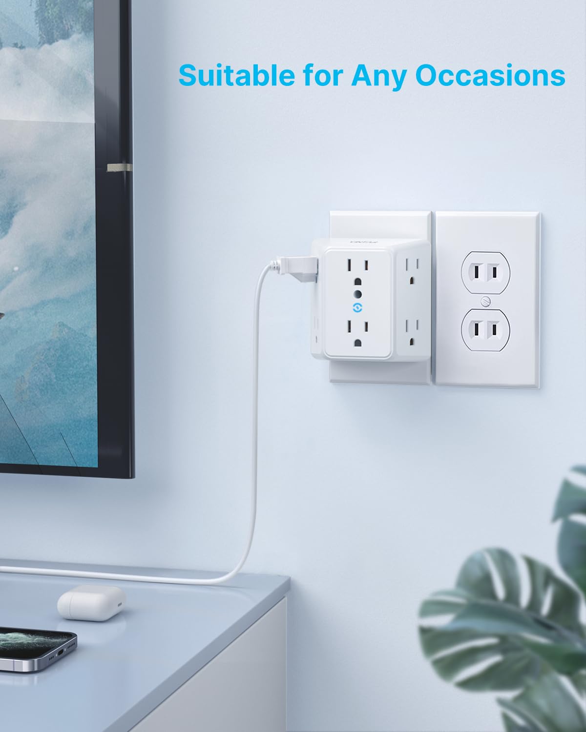 Snapklik.com : 2 Prong To 3 Prong Outlet Adapter, 3 Sided 6 Outlet ...
