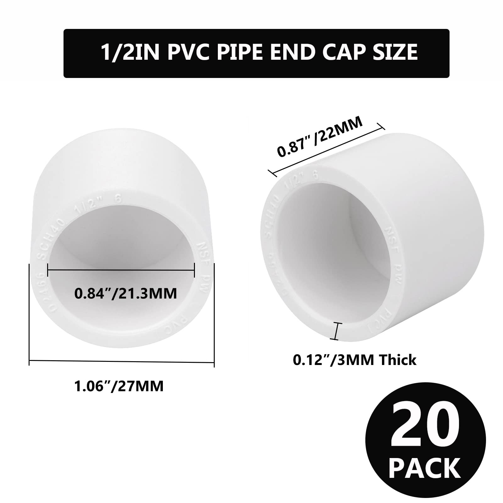 Snapklik.com : 20Pack 1/2"PVC Pipe End Cap Fitting Schedule 40 ...