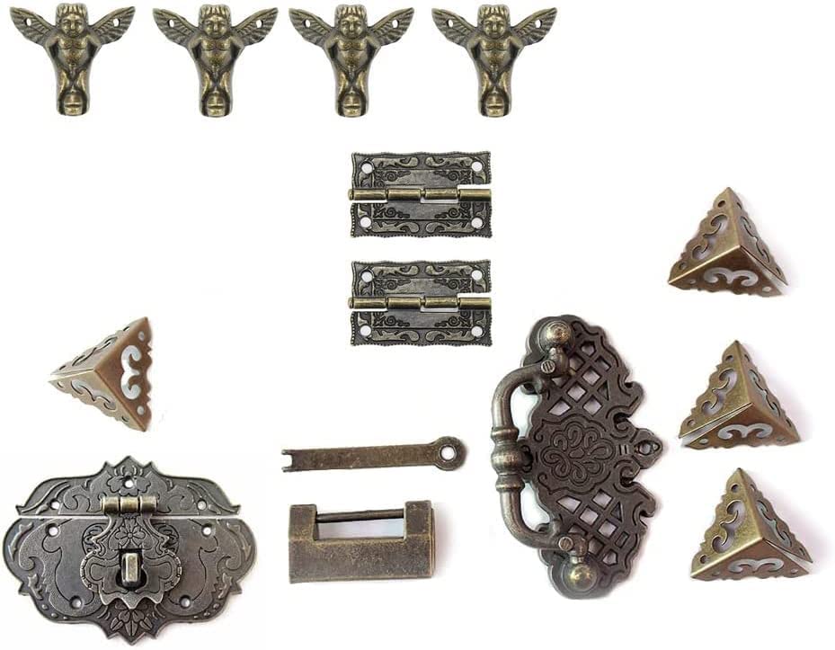 Jewelry Box Antique Lock Latch Hasp Hinges Handle Box Corner Protectors ...
