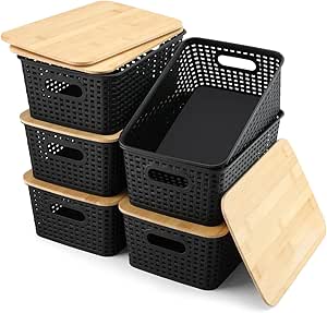 Amazon.com - AREYZIN Storage Bins with Bamboo Lids Set of 6 Lidded ...